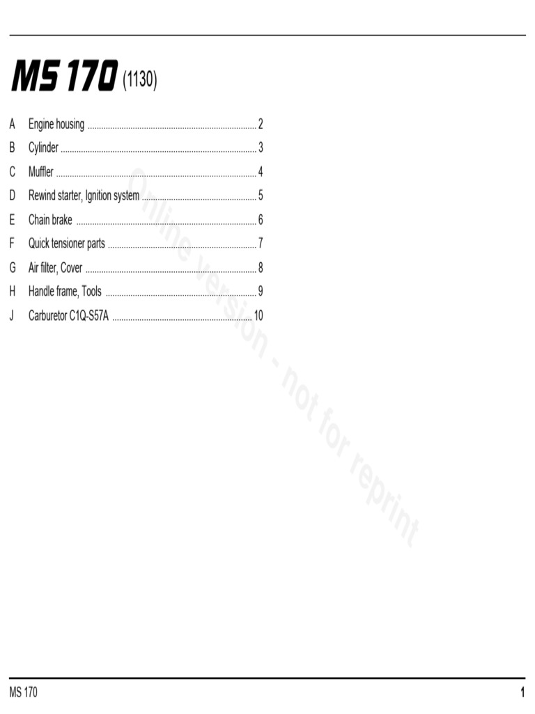 MS170 Parts List | PDF | Piston | Vehicles