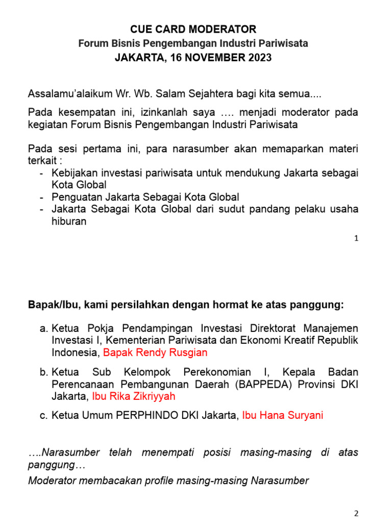 Moderator - CUE CARD.docx | PDF