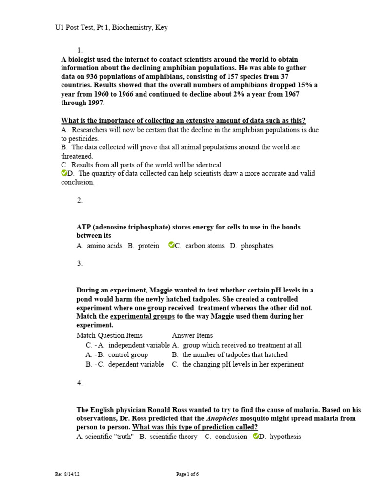 U1 Post Biochem Key | PDF | Macromolecules | Biochemistry