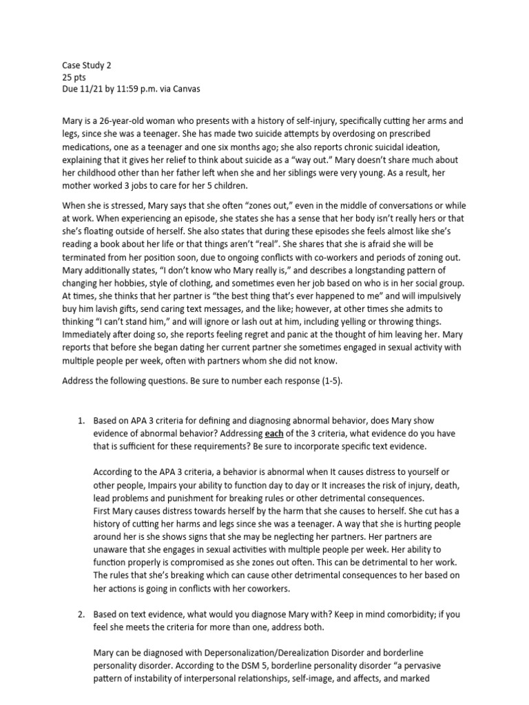 Case Study 2 3318 | PDF | Mental Disorder | Borderline Personality Disorder
