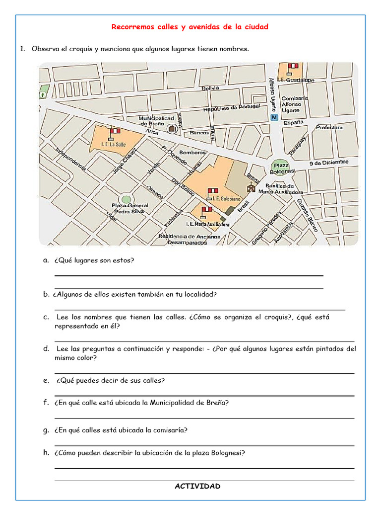 Ficha - Mat. - Recorremos Calles y Avenidas de La Ciudad | PDF