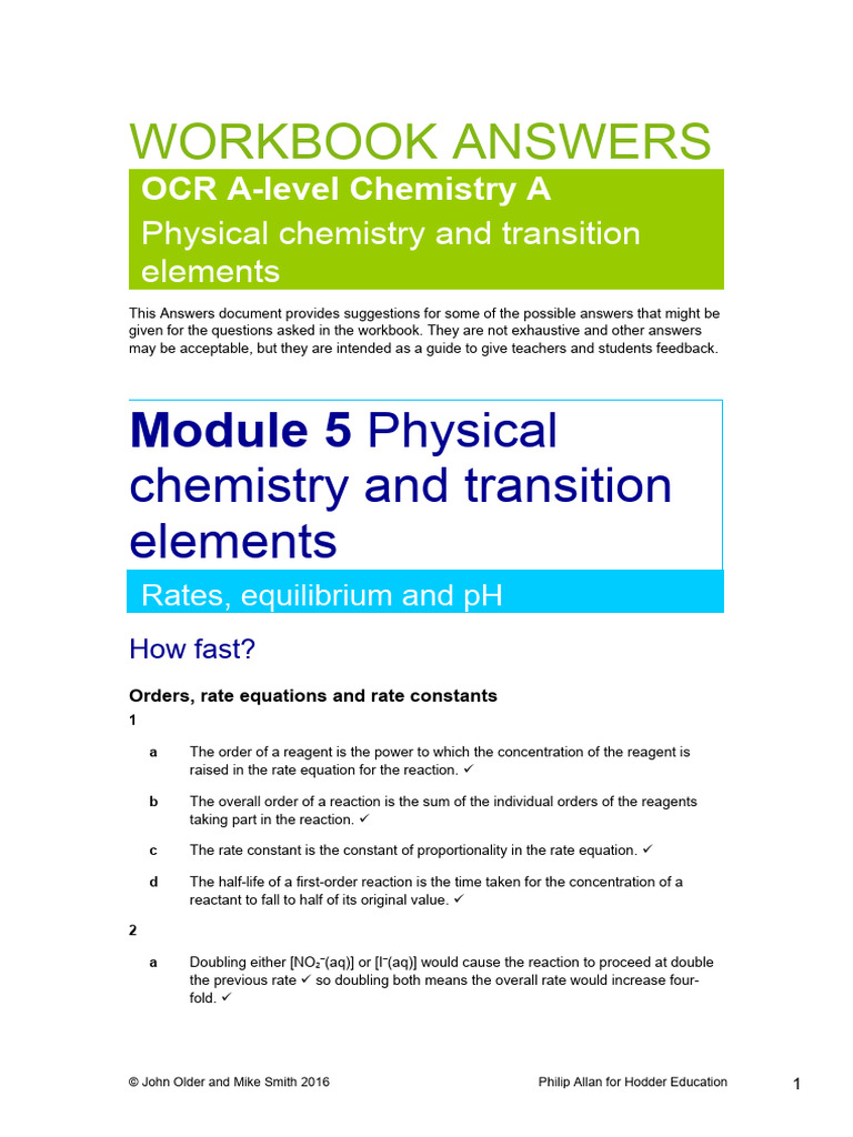 Chemistry OCR Physical Transition Elements Workbook Answers | PDF | Ph ...