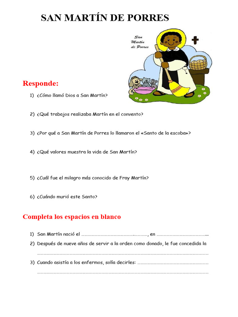 Ficha San Martin de Porres | PDF