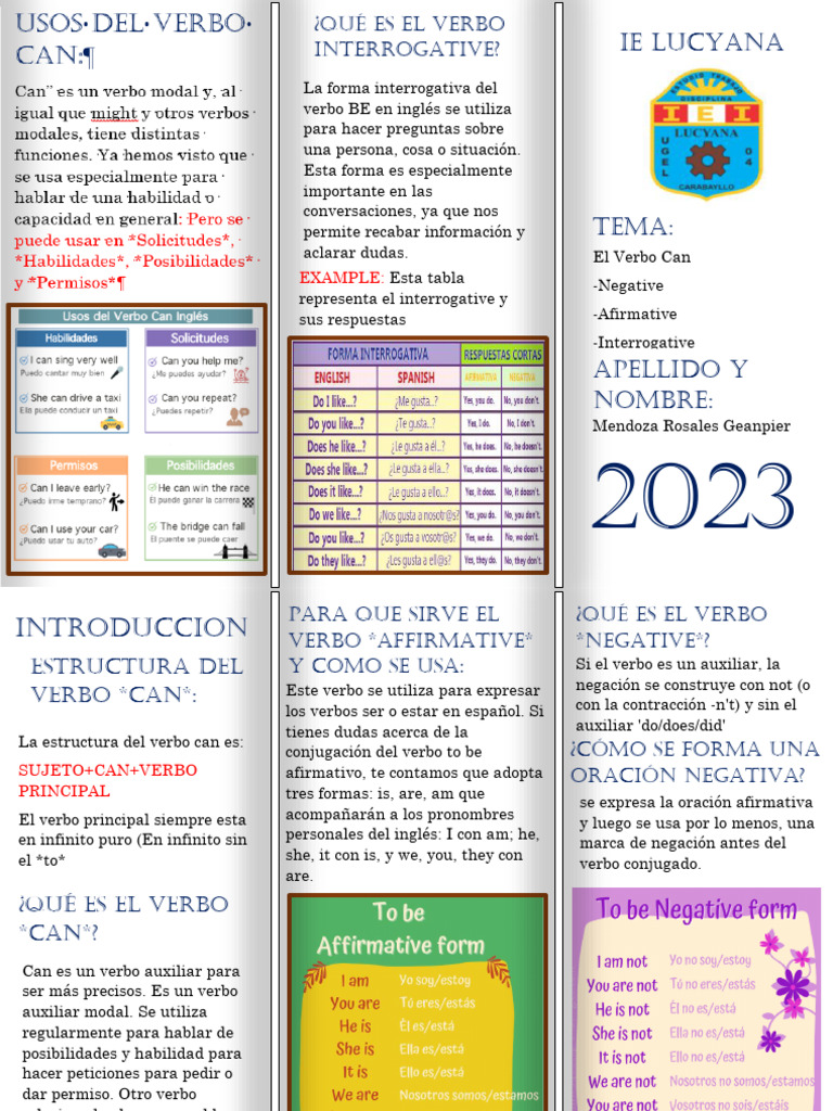 Triptico de Ingles | PDF | Verbo | Semántica