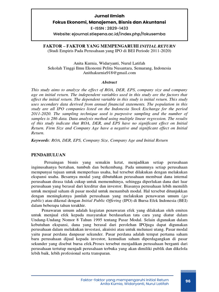 Faktor Pengaruh Initial Return IPO di BEI | PDF | Bisnis | Pengelolaan ...