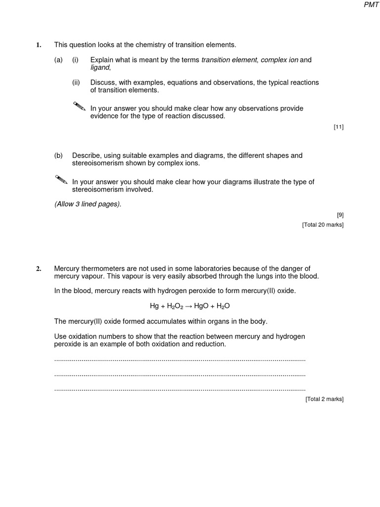 Transition Elements and Complex Ions Chemistry | PDF | Coordination ...