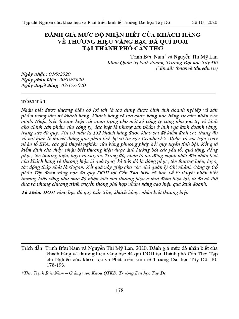 Danh Gia Muc Do Nhan Biet Cua Khach Hang Ve Thuong Hieu Vang Bac Da Qui DOJI Tai Thanh Pho Can ...