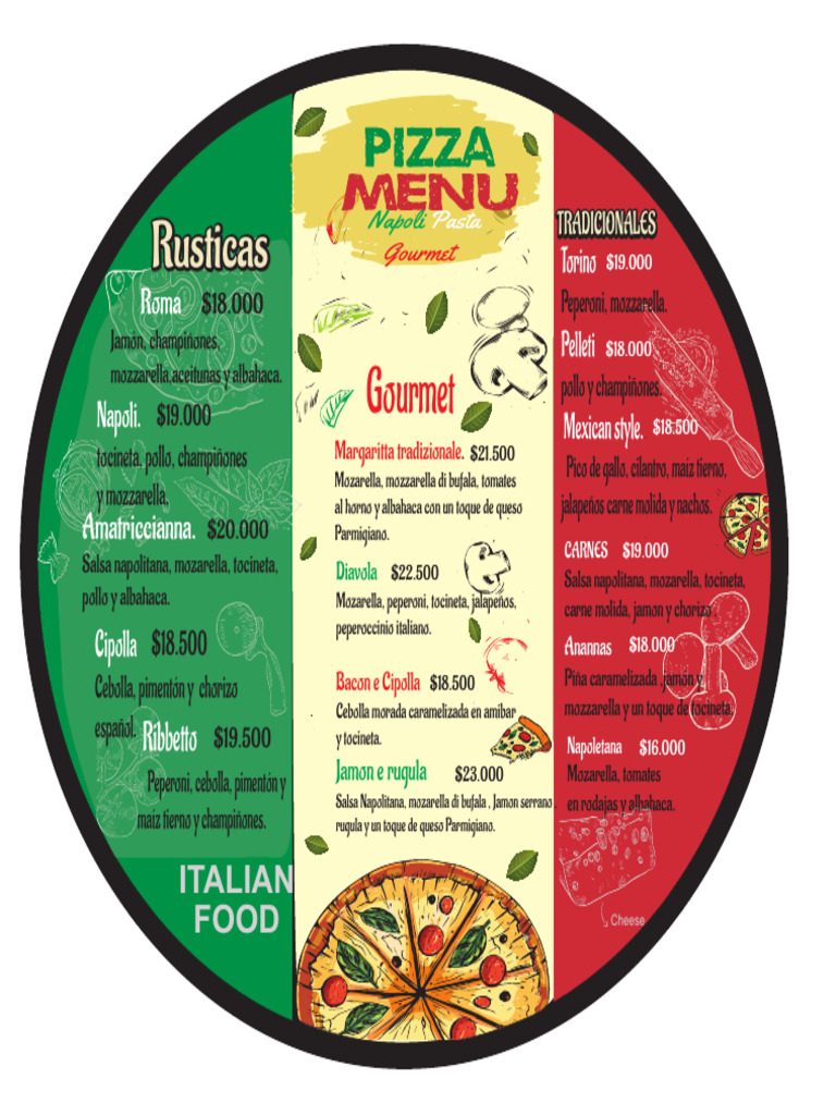 Menú de Pizzas Napolitanas Gourmet | PDF | Pizza | Queso Mozzarella