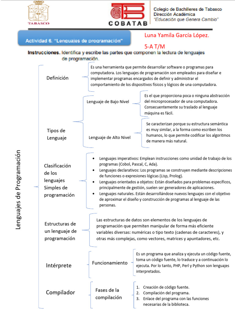 Actividad 6. "Lenguajes de Programación" | PDF | Lenguaje de programación | Programa de computadora