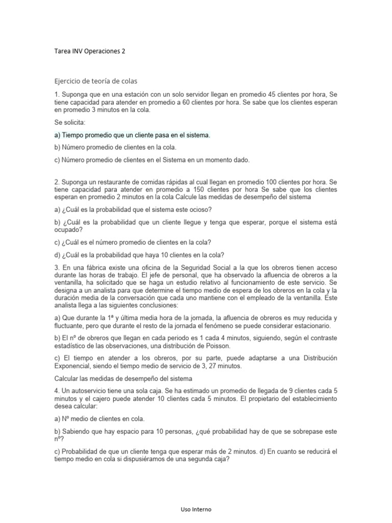 Tarea INV Operaciones 2 | PDF | Probabilidad