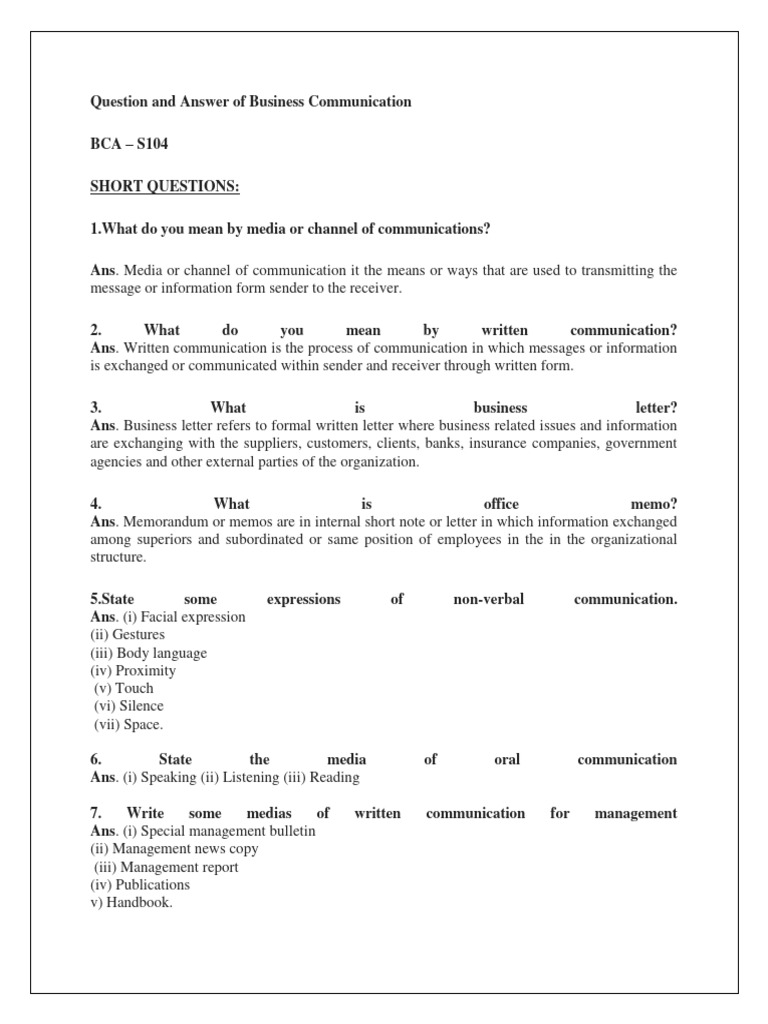 Business Communication Q&A Guide | PDF | Communication | Information