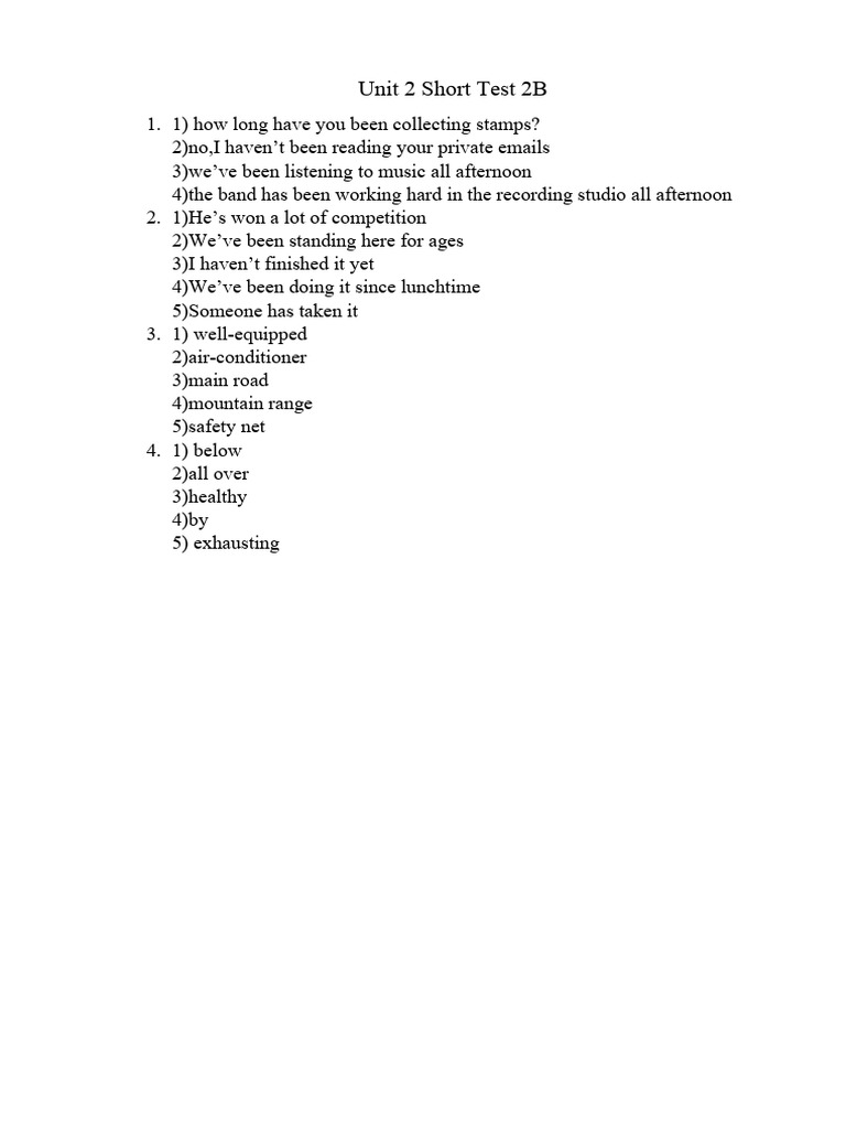 Unit 2 Short Test 2B Answers | PDF | Language Arts & Discipline
