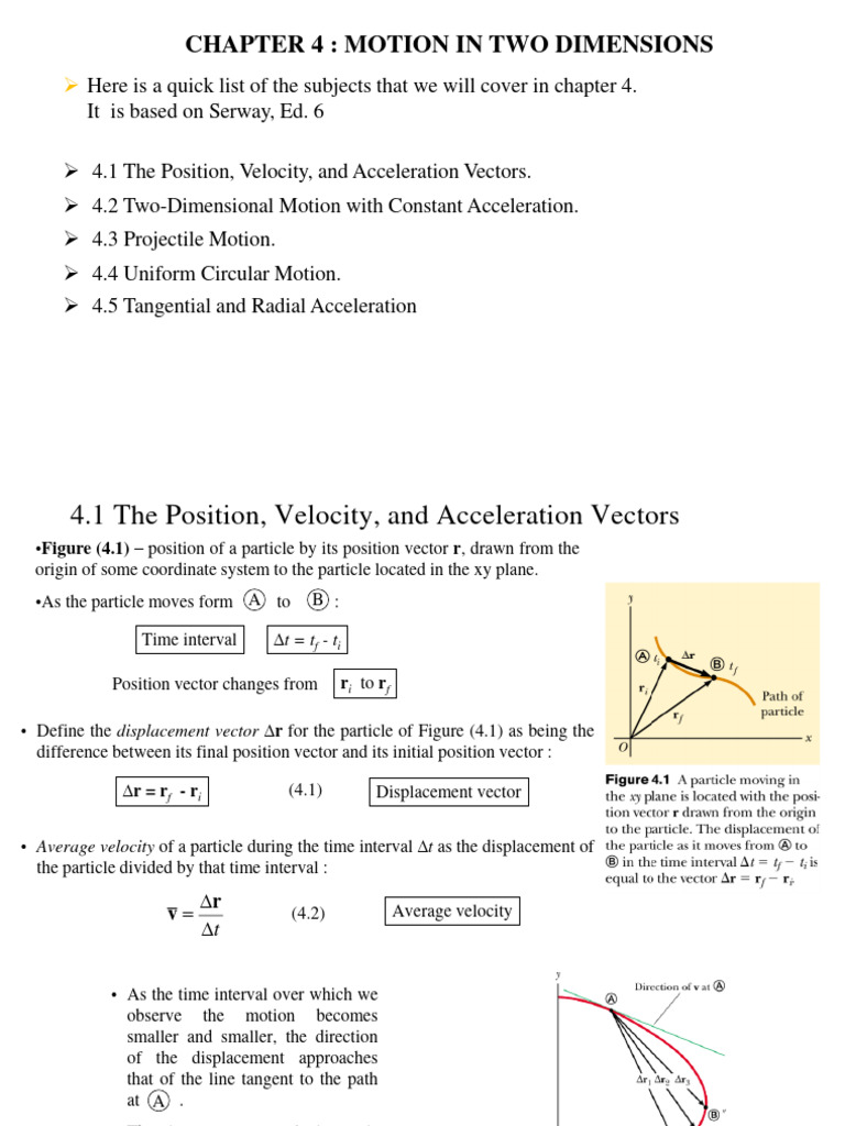 Chapter 4 Motion in Two Dimensions | PDF | Acceleration | Velocity