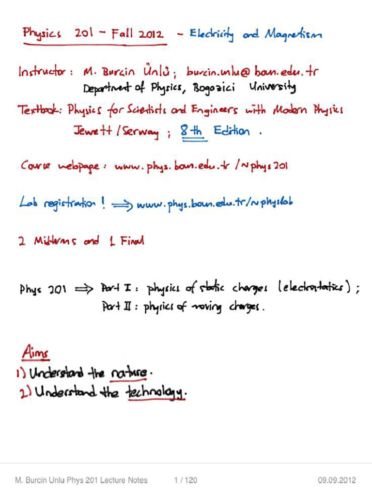 M. Burcin Unlu Phys 201 Lecture Notes (1) .Compressed | PDF