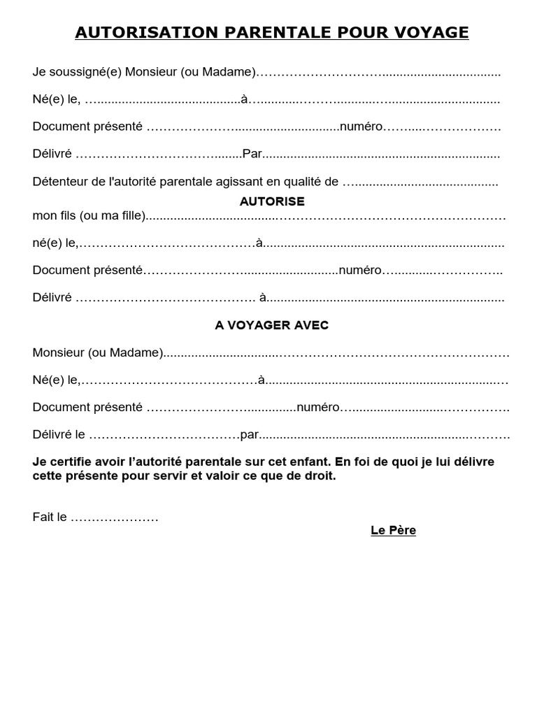 Formulaire Autorisation Parentale Consulat | PDF