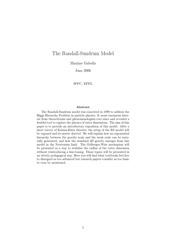 The Randall Sundrum Model Pdf Quantum Field Theory Physical