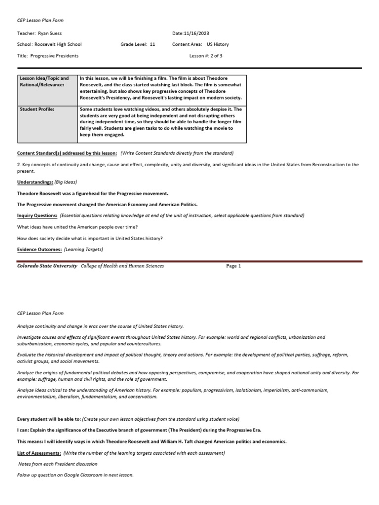 Edited Suess Ryan Lesson Plan 11 16 | Download Free PDF | Progressivism ...