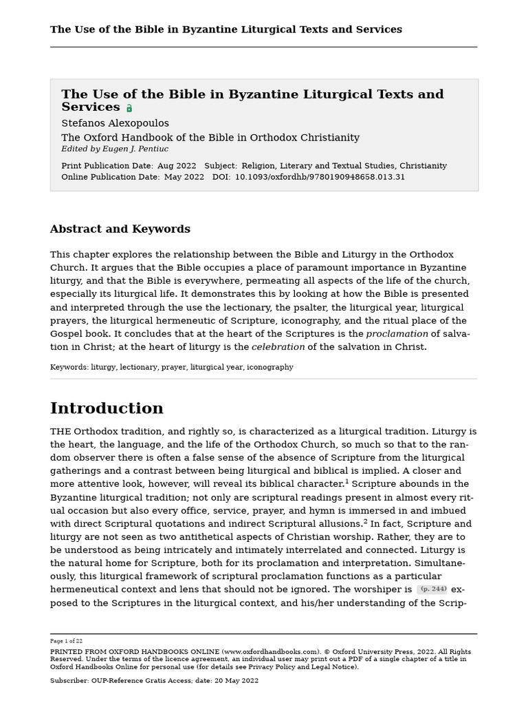The Use of The Bible in Byzantine Litur | PDF | Lectionary | Worship