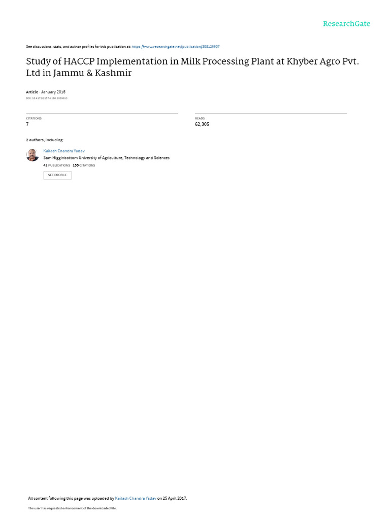 Study Of Haccp Implementation In Milk Processing P Pdf Hazard