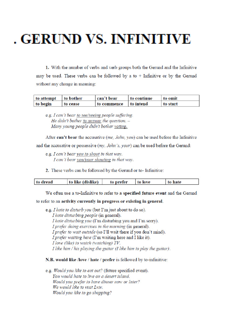 Gerund vs. Infinitive (Theory) | PDF