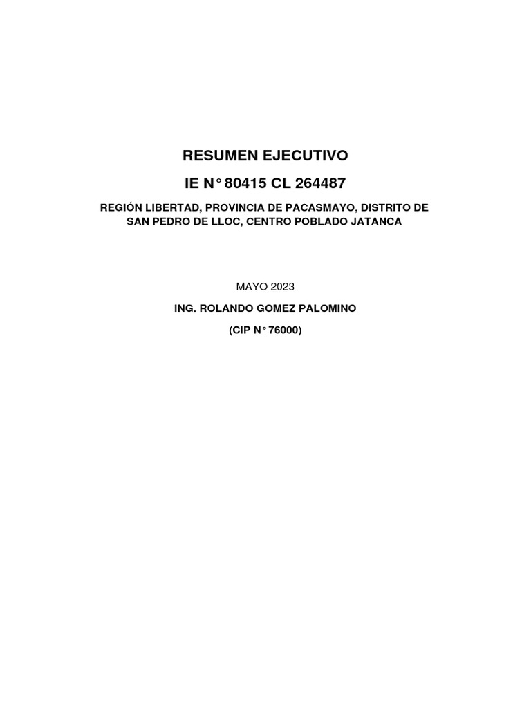 Resumen Ejec - San Pedro de Lloc | PDF | Infraestructura | Ingeniero civil