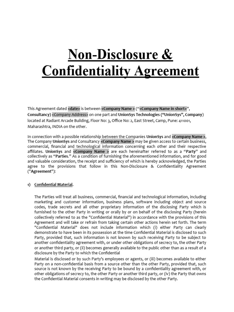 NDA - Recruitment Company Template | PDF | Non Disclosure Agreement ...