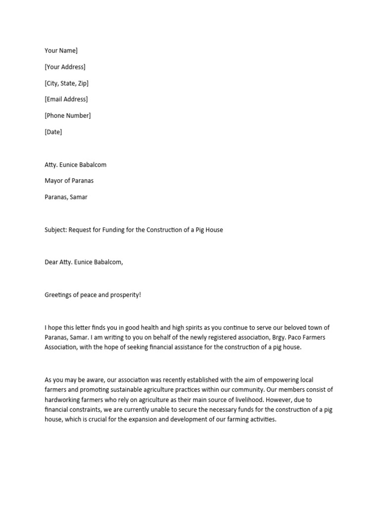 Solicitation Letter | PDF | Agriculture | Pig