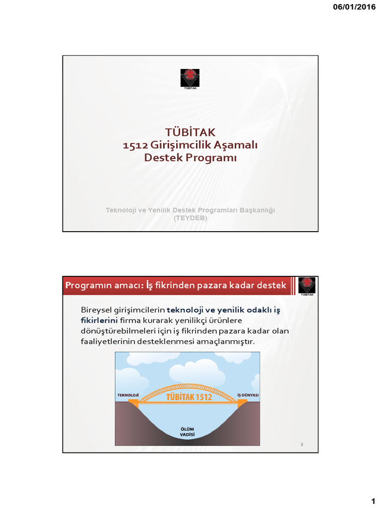 TÜBİTAK. 1512 Girişimcilik Aşamalı Destek Programı | PDF