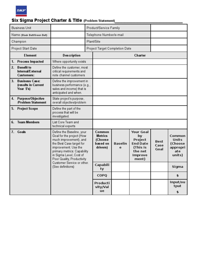 Six Sigma Project Charter form | Six Sigma | Systems Science