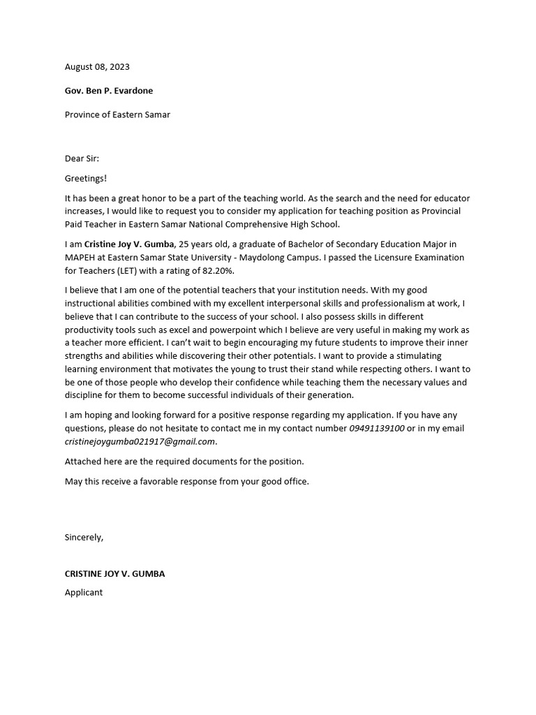 JHS Application Letter | PDF