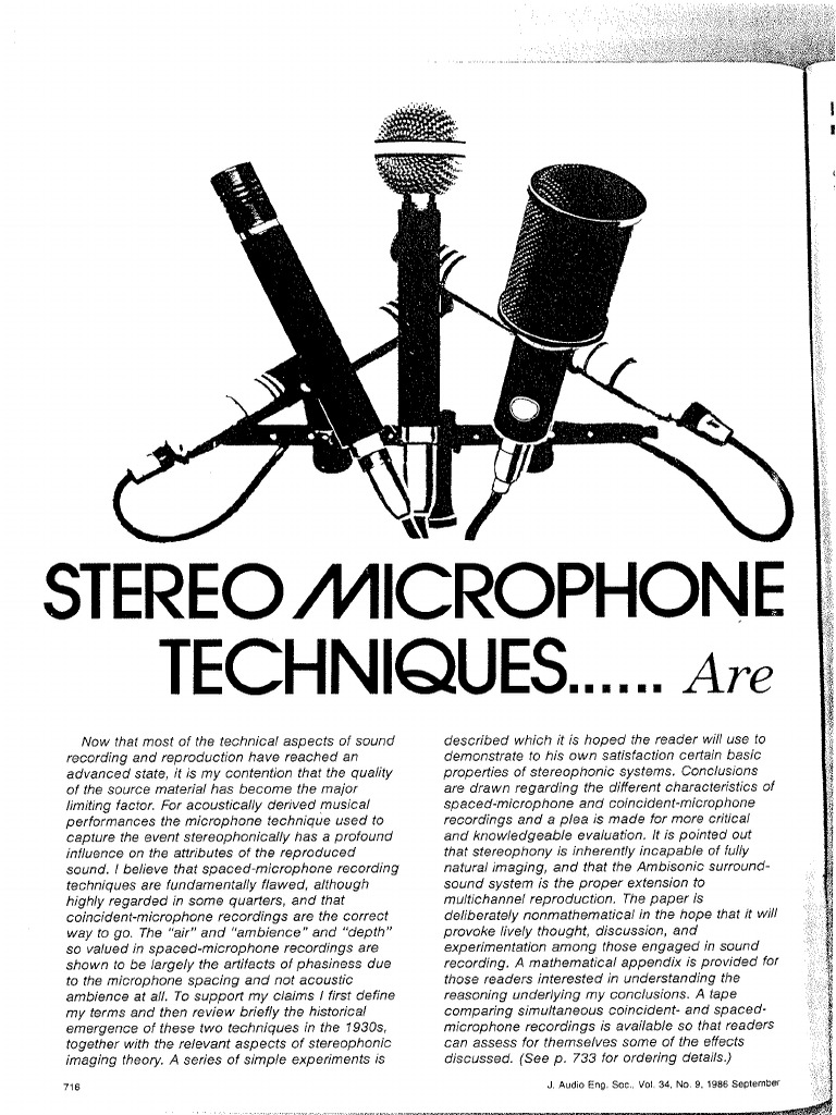 Stereo Microphone Techniques - Arethe Purists Wrong - Lispshitz - 1986 - pt1 | PDF
