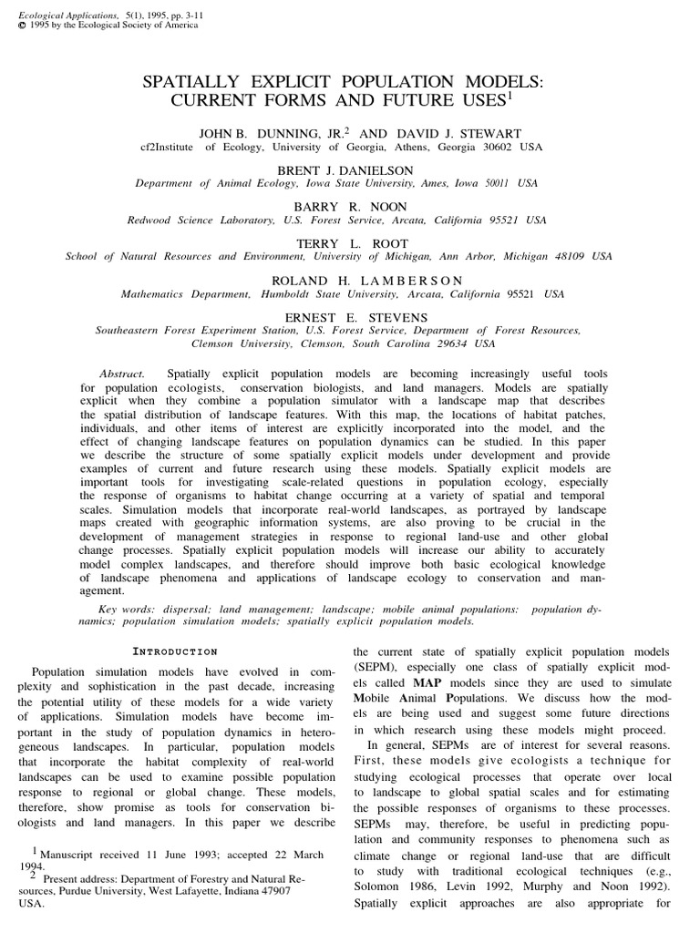 Spatially Explicit Population Models Current Forms And Future Uses Pdf Ecology Simulation