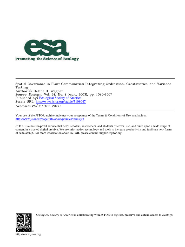 Spatial Covariance In Plant Communities Integrating Ordination