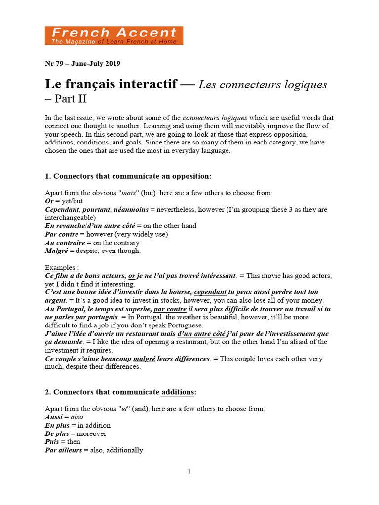 French Logical Connectors Explained Pdf