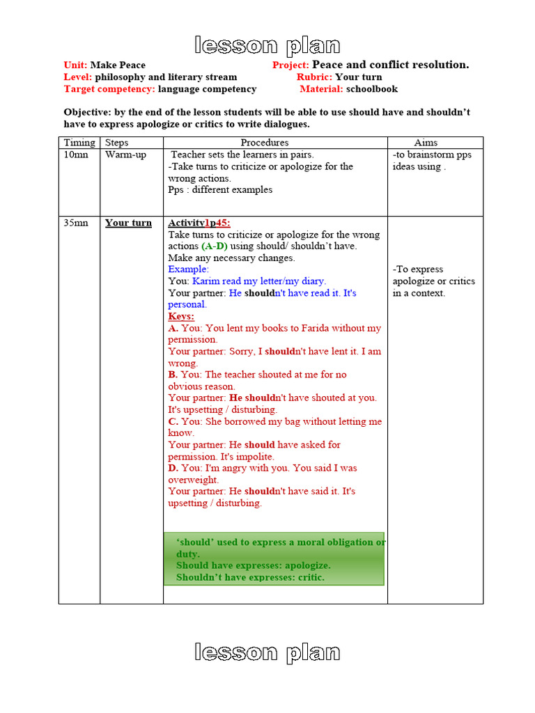 2 Lesson Plans Expressing Apology and Criticism Obligation and ...