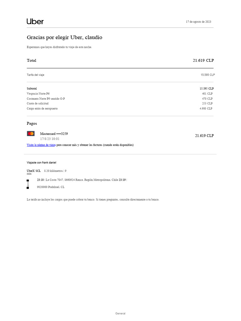 Recibo Uber 17-08-2023 | PDF