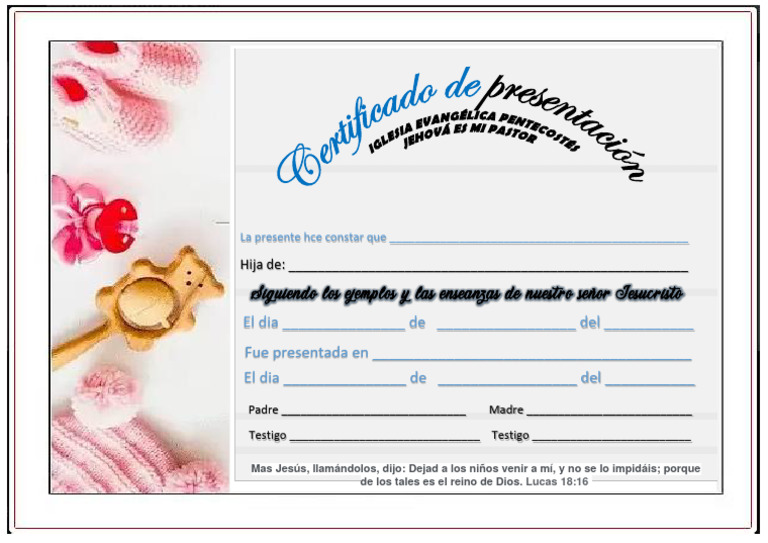 certificado de presentacion al señor | PDF