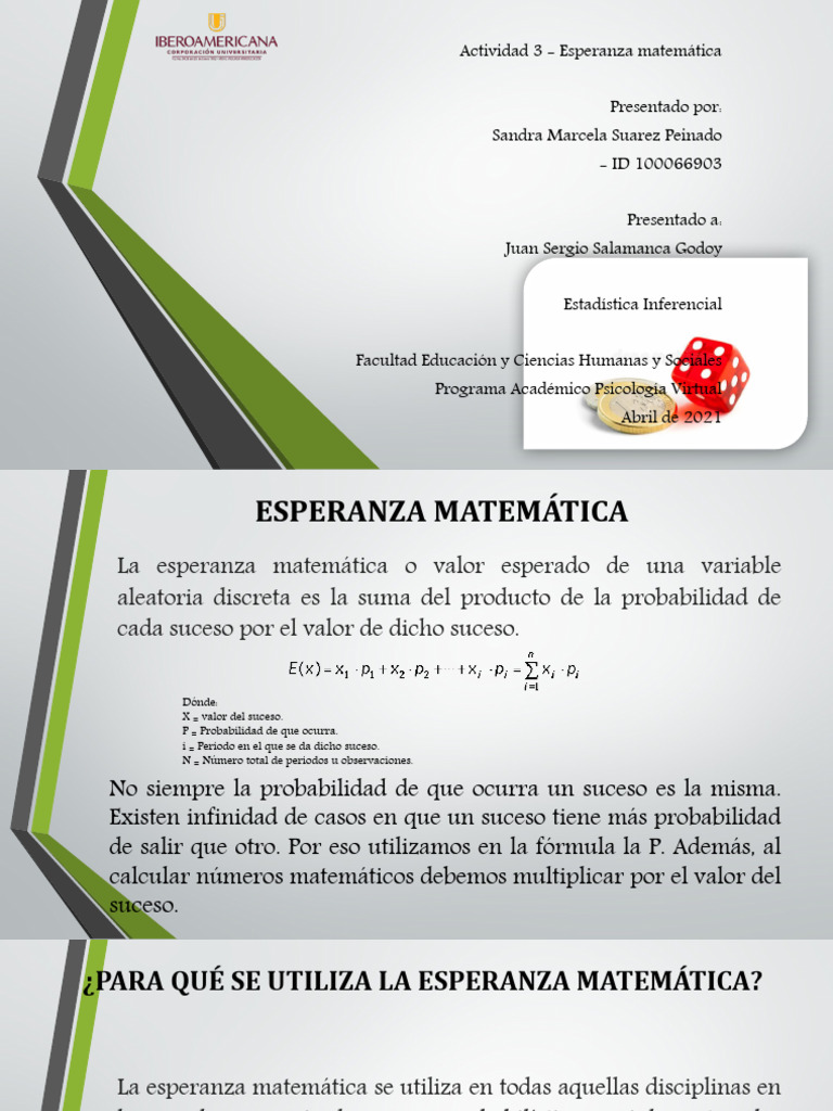 Actividad 3 - Esperanza Matemática | PDF | Valor esperado | Probabilidad