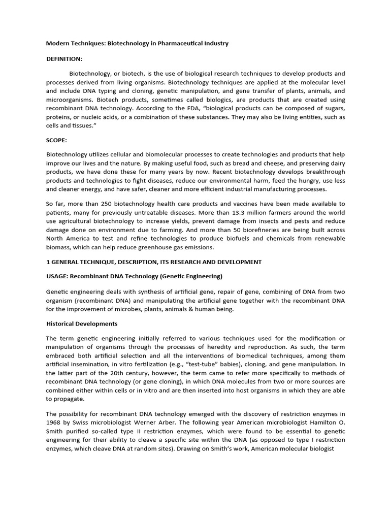Modern Techniques: Biotechnology in Pharmaceutical Industry | PDF ...