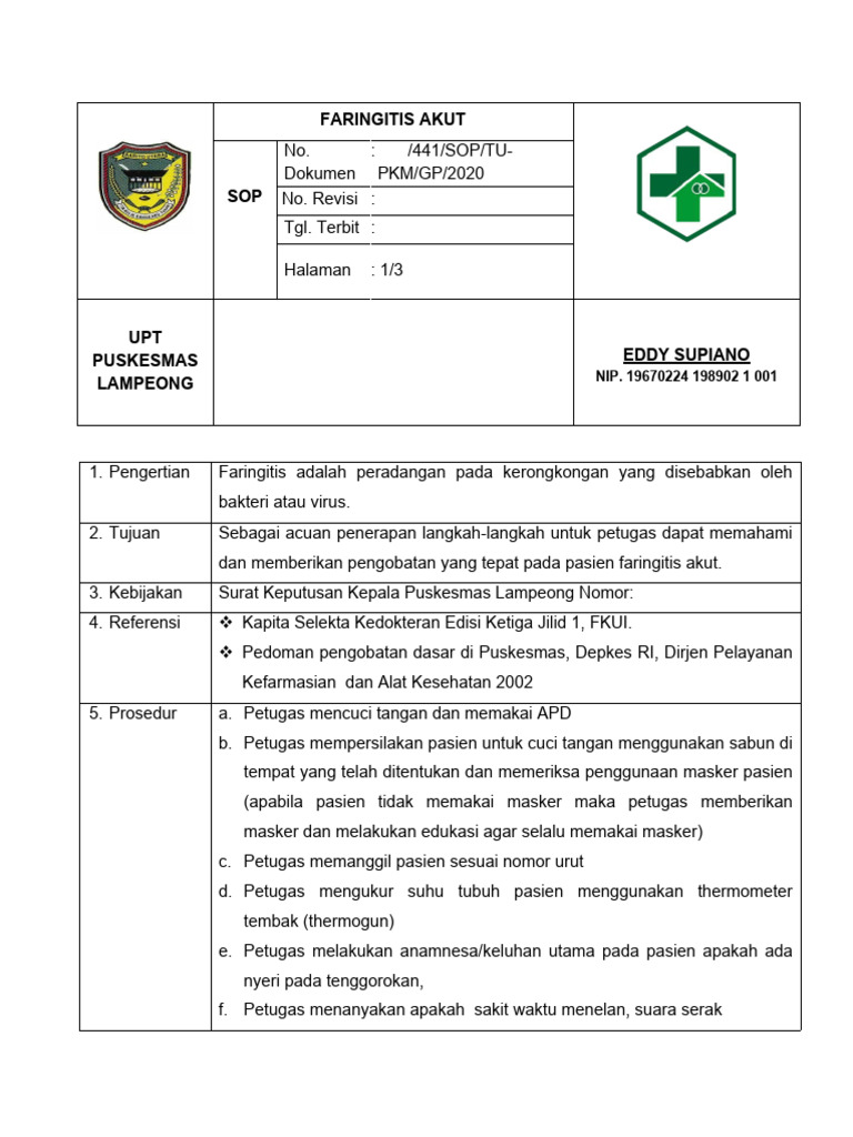 Sop Faringitis Akut | PDF