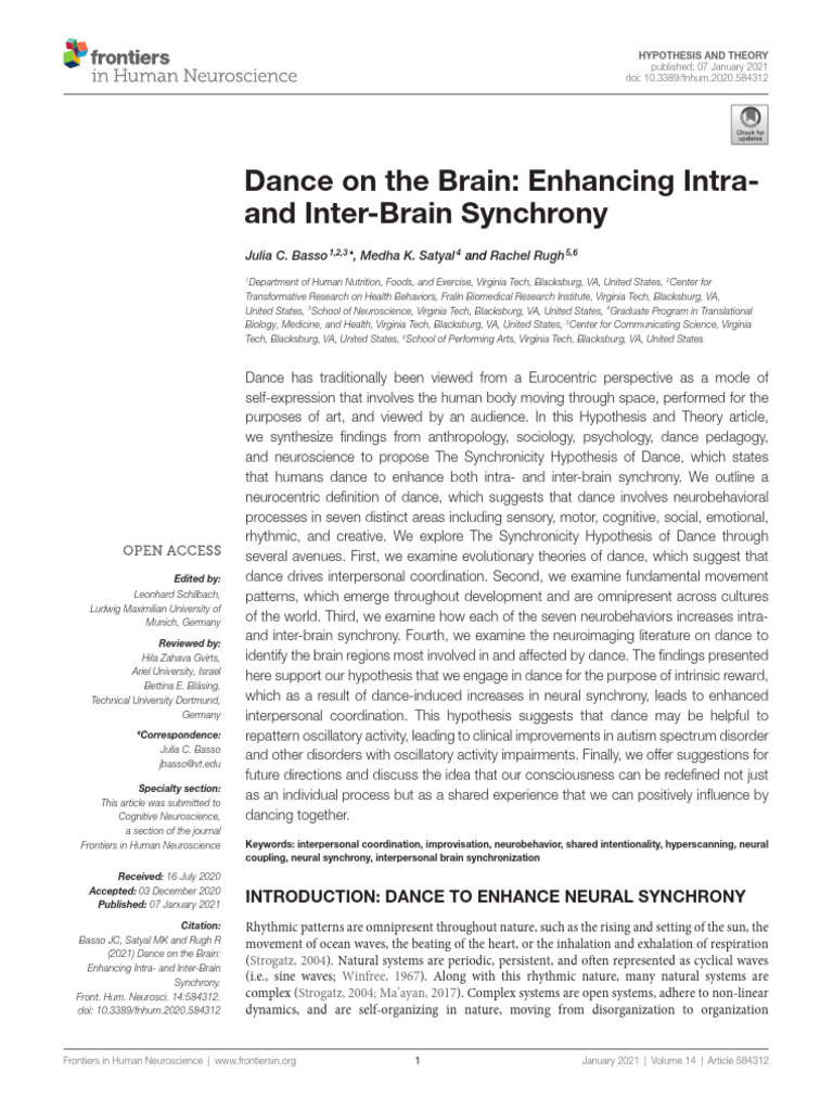 Dance On The Brain Enhancing Intra - and Inter-Brain Synchrony | PDF ...