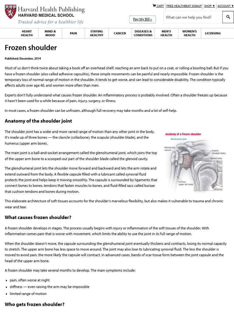 Harvard's Frozen Shoulder Exercises | PDF | Shoulder | Diseases And ...