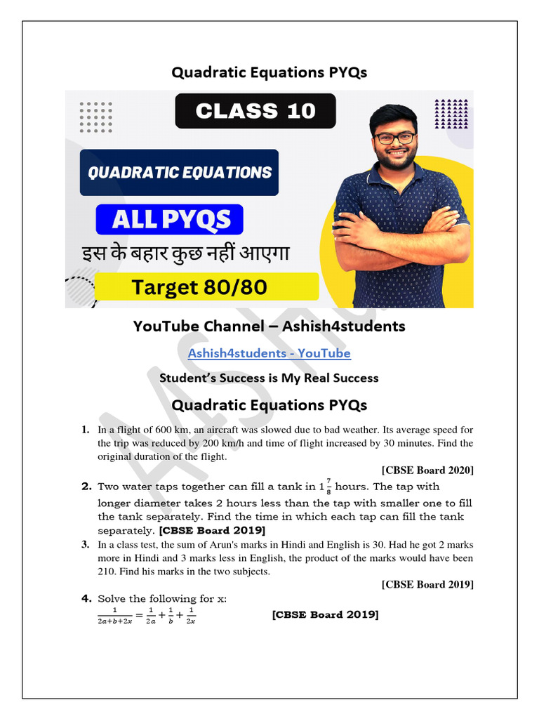 4.quadratic Equations PYQs PDF | PDF | Speed | Quadratic Equation
