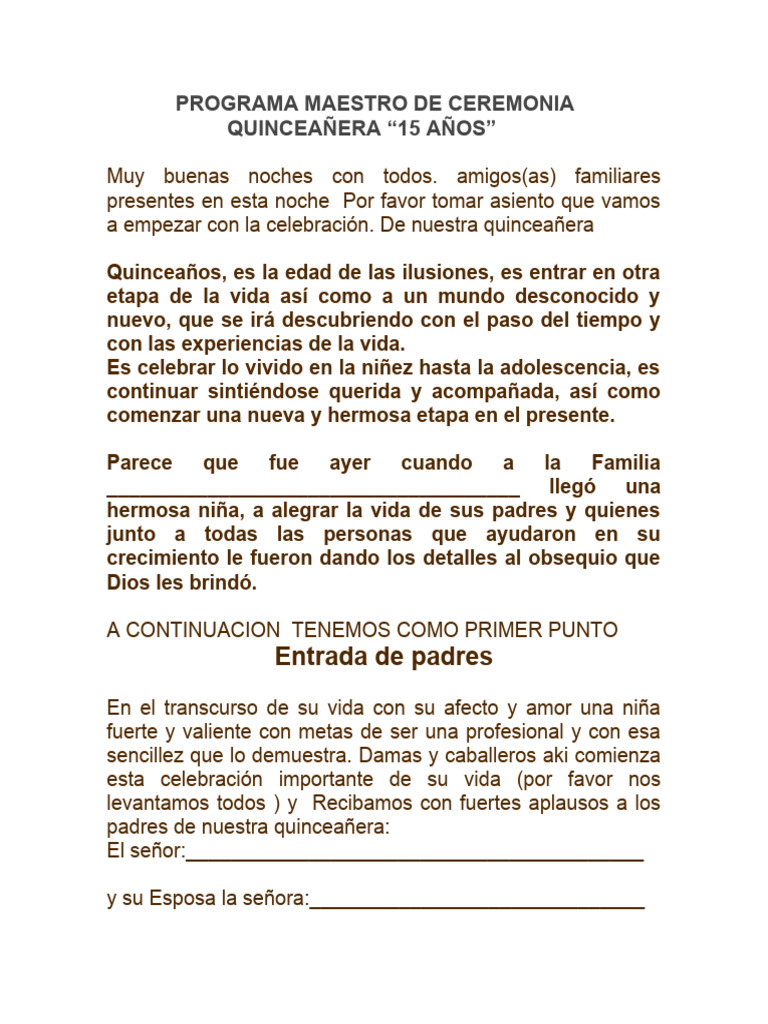 Programa QUINCEAÑERA (Maestro Ceremonia) | PDF