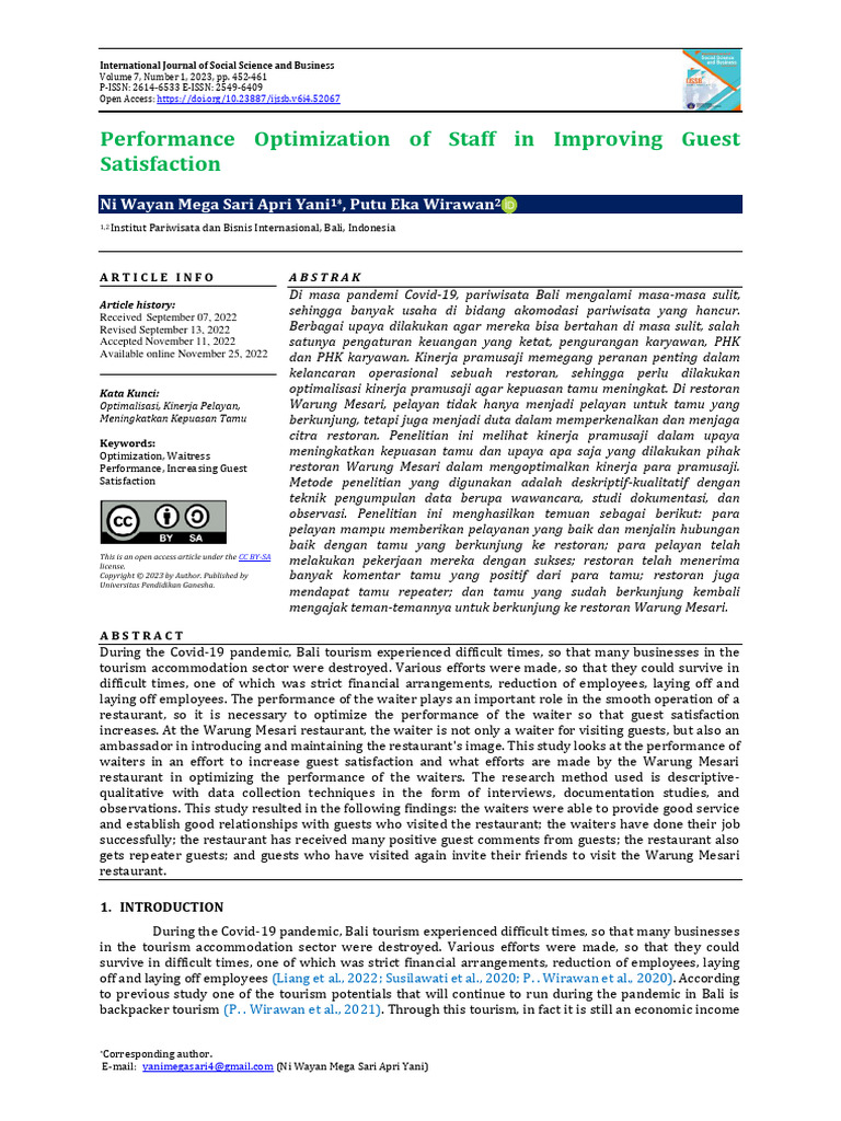 Performance Optimization of Staff in Improving Guest Satisfaction | PDF Performance Optimization of Staff in Improving Guest Satisfaction | PDF