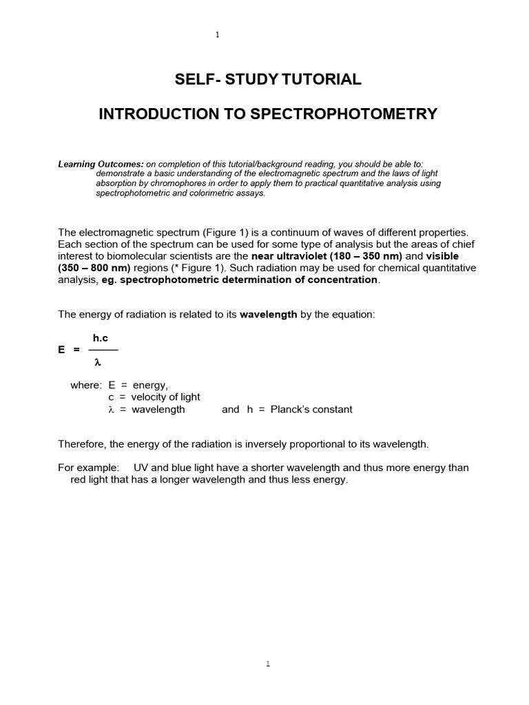 Spectrophotometry Self Study Tutorial | PDF | Spectrophotometry ...