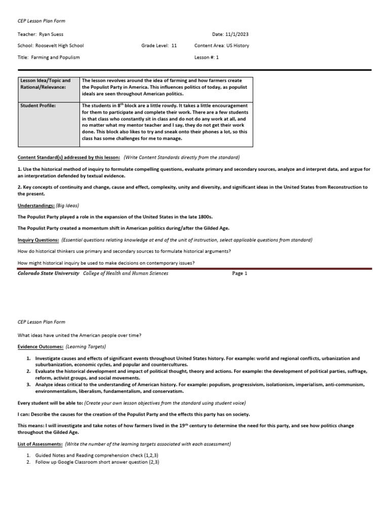 Edited Suess Ryan 11 2 Lesson | PDF | Lesson Plan | Populism