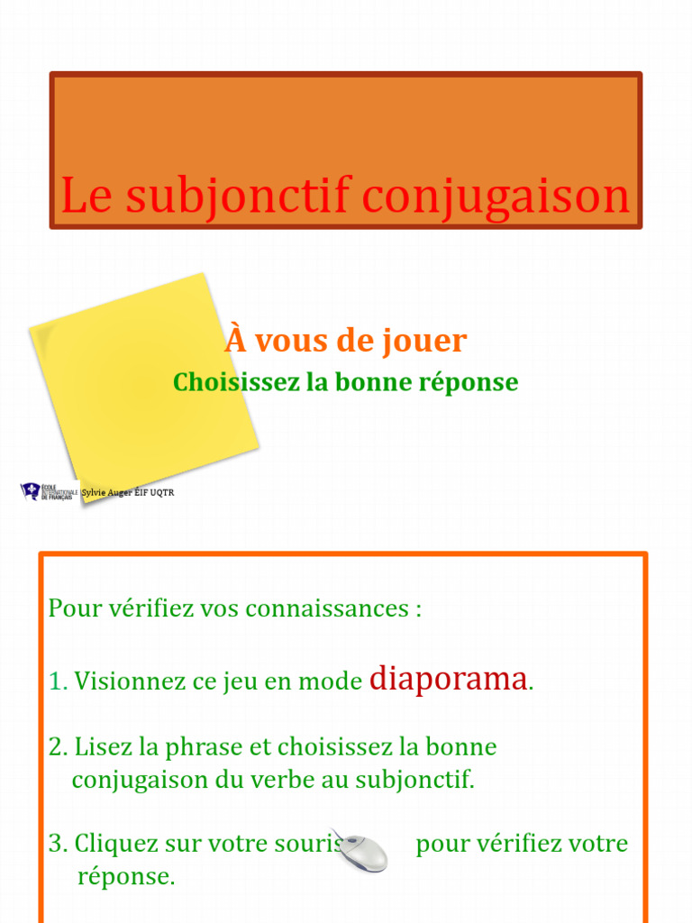 Le Subjonctif Conjugaison Au Jeu ! | PDF | Sémantique | Sciences cognitives