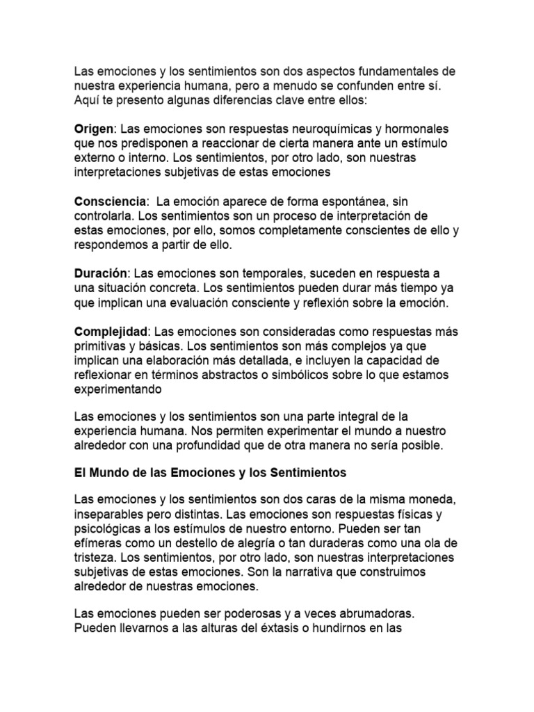 Diferencias Clave: Emociones vs Sentimientos | PDF | Las emociones ...