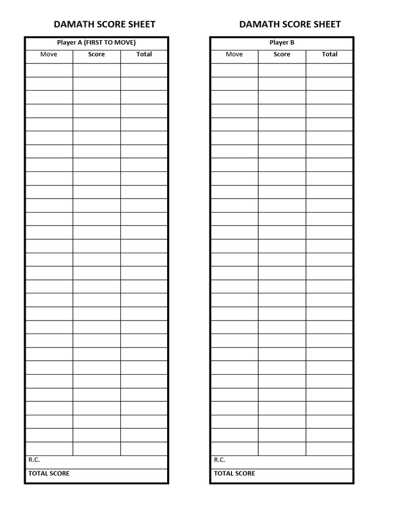 Damath Score Sheet | PDF